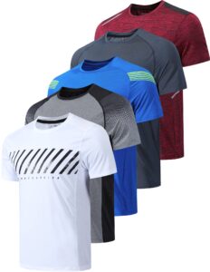 5 pack men’s active quick dry crew neck t shirts | athletic running gym workout short sleeve tee tops bulk (set 2, large)