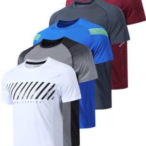 5 Pack Men’s Active Quick Dry Crew Neck T Shirts | Athletic Running Gym Workout Short Sleeve Tee Tops Bulk (Set 2, Large)