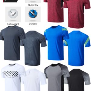 5 Pack Men’s Active Quick Dry Crew Neck T Shirts | Athletic Running Gym Workout Short Sleeve Tee Tops Bulk (Set 2, Large)