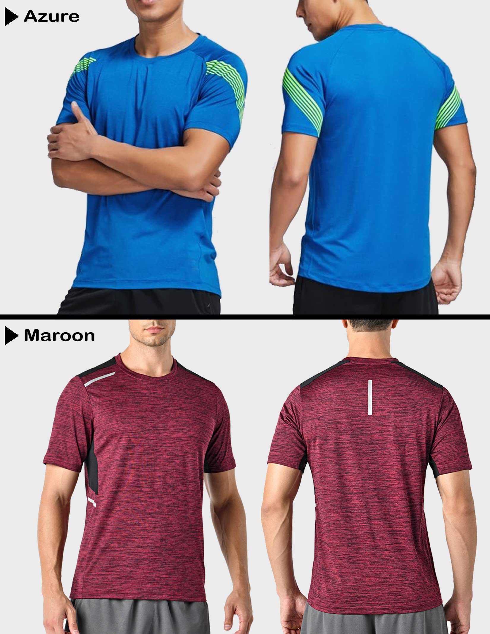 5 Pack Men’s Active Quick Dry Crew Neck T Shirts | Athletic Running Gym Workout Short Sleeve Tee Tops Bulk (Set 2, Large)