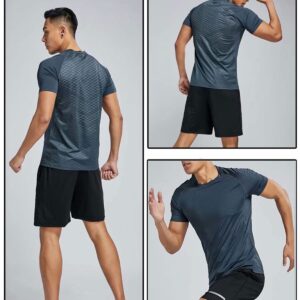 5 Pack Men’s Active Quick Dry Crew Neck T Shirts | Athletic Running Gym Workout Short Sleeve Tee Tops Bulk (Set 2, Large)