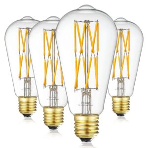 leools vintage 10w led edison bulb dimmable, 100w equivalent antique style filament light bulbs, clear glass, warm white 2700k, 1200lm, e26 base, decorative, 360 degrees beam angle, pack of 4.