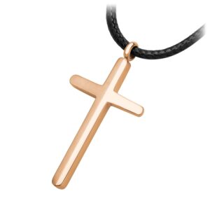 555jewelry stainless steel rose gold cross necklace for women, leather necklace for women, womens cross necklace, cross pendant for women - adjustable leather cord rope chain