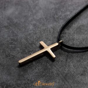 555Jewelry Stainless Steel Rose Gold Cross Necklace for Women, Leather Necklace for Women, Womens Cross Necklace, Cross Pendant for Women - Adjustable Leather Cord Rope Chain