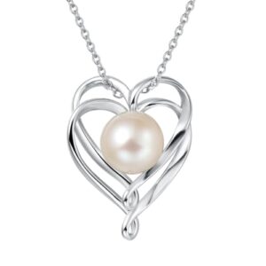 fancime june birthstone pearl necklace 925 sterling silver double heart necklace with genuine quality 9-10mm freshwater cultured pearls bridal wedding pearl jewelry for women