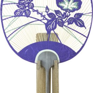 塩見団扇 Shiomi Dan S2051 Fan Asaryo (Purple), Double-Sided Watermark, 9.4 x 15.2 inches (24 x 38.5 cm), Boxed Stand Included