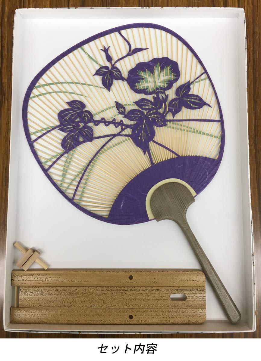 塩見団扇 Shiomi Dan S2051 Fan Asaryo (Purple), Double-Sided Watermark, 9.4 x 15.2 inches (24 x 38.5 cm), Boxed Stand Included