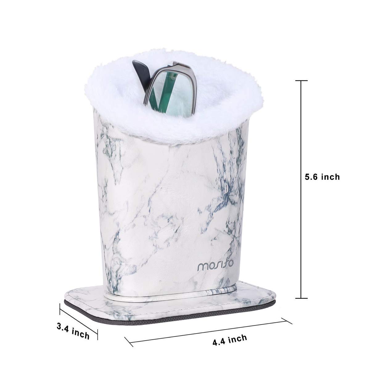 MOSISO Eyeglasses Holder, Plush Lined PU Leather Pattern Stand Case with Magnetic Base, White Marble