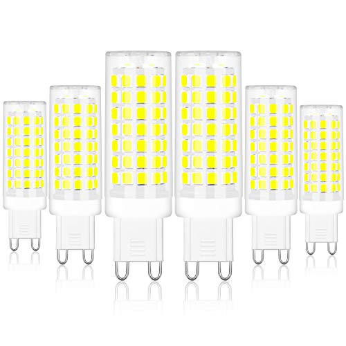 comzler G9 LED Bulb Bi Pin Base G9 6W LED Bulbs Daylight White 6000K, G9 Light Bulbs for Chandelier, Ceramic Base, 60W Halogen Equivalent, Non-dimmable, 600LM, Pack of 6