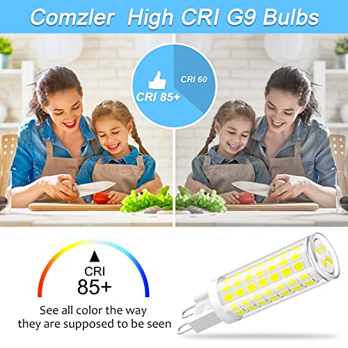 comzler G9 LED Bulb Bi Pin Base G9 6W LED Bulbs Daylight White 6000K, G9 Light Bulbs for Chandelier, Ceramic Base, 60W Halogen Equivalent, Non-dimmable, 600LM, Pack of 6