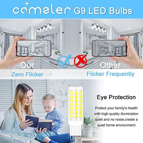 comzler G9 LED Bulb Bi Pin Base G9 6W LED Bulbs Daylight White 6000K, G9 Light Bulbs for Chandelier, Ceramic Base, 60W Halogen Equivalent, Non-dimmable, 600LM, Pack of 6