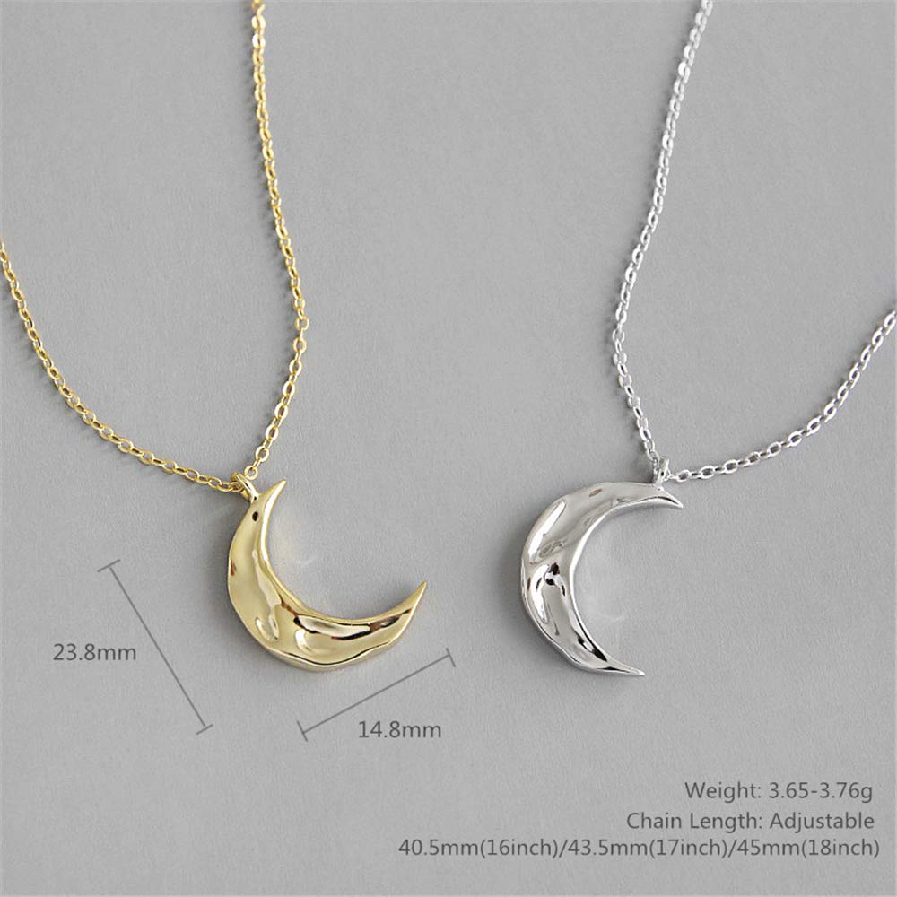 Dtja Boho Moon Pendant Necklace for Women Girls Sterling Silver Simple Full Waning Crescent Half Moon Phase Karma Choker Necklace Adjustable Chain Handmade Hammered Mothers Day Jewelry Gift (Silver)