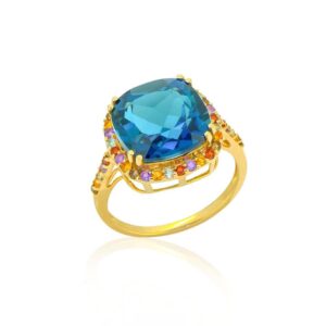 yotreasure london blue topaz citrine garnet smoky quartz 14k yellow gold cluster ring