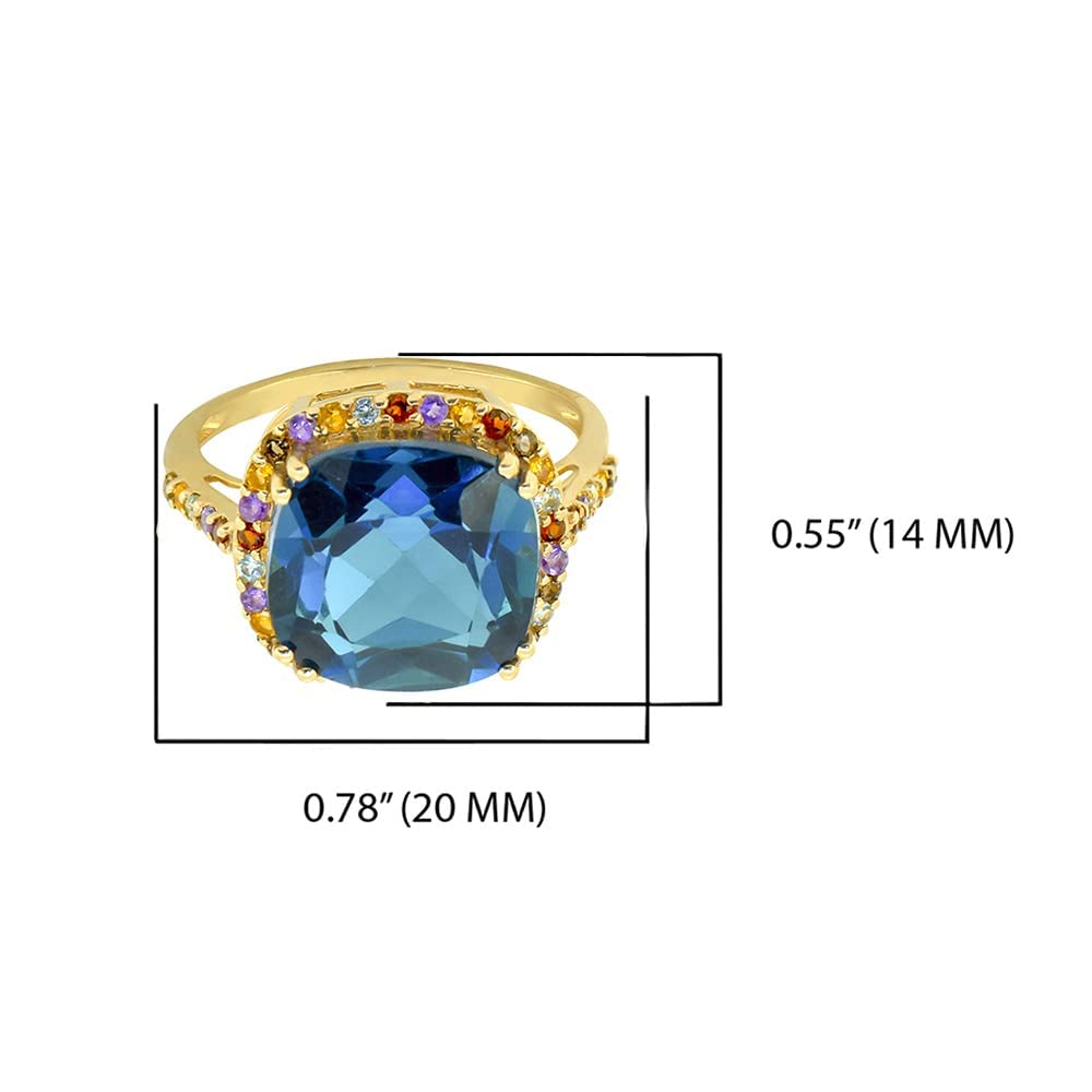 YoTreasure London Blue Topaz Citrine Garnet Smoky Quartz 14k Yellow Gold Cluster Ring