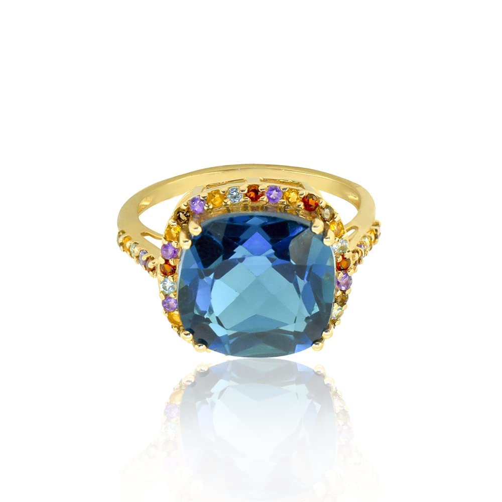 YoTreasure London Blue Topaz Citrine Garnet Smoky Quartz 14k Yellow Gold Cluster Ring