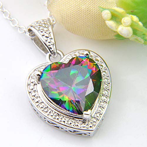 Luckyshine Love Heart Fire Rainbow Mystic Topaz Silver Fashion Pendants Necklaces