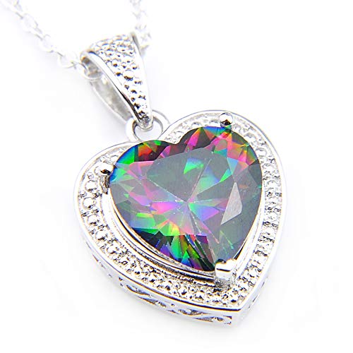 Luckyshine Love Heart Fire Rainbow Mystic Topaz Silver Fashion Pendants Necklaces