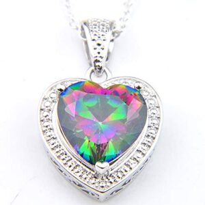 Luckyshine Love Heart Fire Rainbow Mystic Topaz Silver Fashion Pendants Necklaces