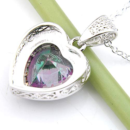 Luckyshine Love Heart Fire Rainbow Mystic Topaz Silver Fashion Pendants Necklaces