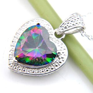 Luckyshine Love Heart Fire Rainbow Mystic Topaz Silver Fashion Pendants Necklaces