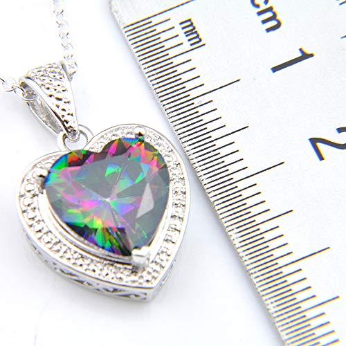 Luckyshine Love Heart Fire Rainbow Mystic Topaz Silver Fashion Pendants Necklaces