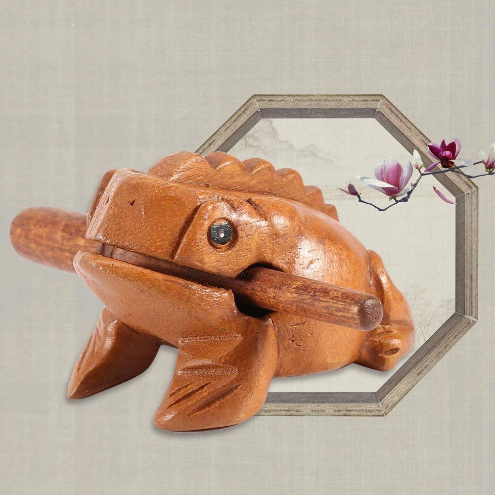 Zetiling Wooden Frog, Percussion Instruments Frog Ornaments,Thailand Traditional Craft,Wooden Lucky Frog Croaking Musical Instrument for Home Office Yard Decor(5.8CM)