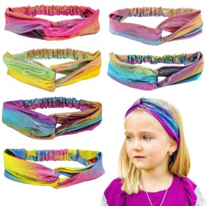 frog sac 6 mermaid knotted headbands for girls, little girl hair accessories, kids knot headwraps, criss cross tie dye head bands, metallic rainbow turban hair bands