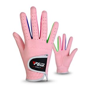 pgm kids youth junior toddler boys girls golf gloves microfiber synthetic gloves for left hand right hand golf gloves extra value 1 pair white pink age 2-10 (pink, medium (#15))