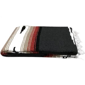 open road goods black mexican yoga blanket - thick diamond serape with red, brown, tan and white stripes