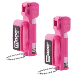 mace brand police strength oc pepper spray (2 pack, hot pink) – 12’ powerful pepper spray for women with adjustable hand strap & keychain, leaves uv dye on skin – mace spray self defense, made in usa