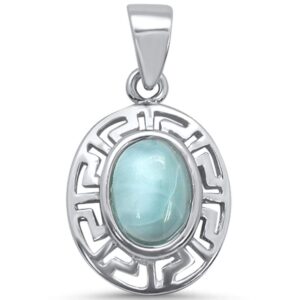 closeoutwarehouse natural larimar oval greek key pendant sterling silver