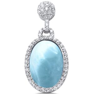 closeoutwarehouse larimar cubic zirconia oval hanging pendant sterling silver