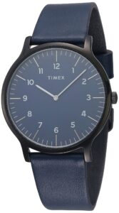 timex men's norway 40mm watch – blue dial & black case with blue genuine leather strap