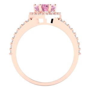 Clara Pucci 1.75 ct Heart Cut Solitaire Halo split shank Pink Simulated Diamond Designer Anniversary Bridal Engagement Ring 14k Rose Gold