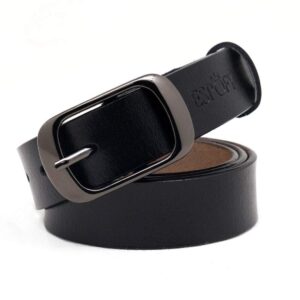 espofy women's belt genuine leather belt with single prong alloy buckle black 43inch (110cm)