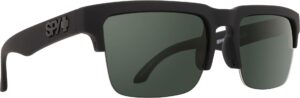 spy optic helm 50/50, square semi-rimless sunglasses, color and contrast enhancing lenses, soft matte black - happy gray green polarize lenses