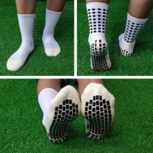 KEESOX Anti Slipping Soccer Socks - Non Slip Grip Socks for Basketball Running Football Unisex Size 6-10.5 1 Pair (White)