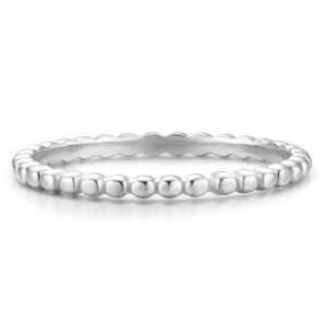 blossom & hue minimalist ring [ball series] for women [size 6] teens & girls [.925 sterling silver] - dainty vintage beaded band [hypoallergenic]