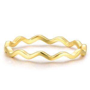 blossom & hue wavy eternity ring - [thin zig zag line] - .925 sterling silver [18k gold plated] - vintage [size 8] stackable band [dainty/delicate stacking style] for women [hypoallergenic]