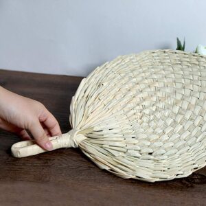 Fealay 1PC Natural Raffia Fan Handicraft Handmade Chinese Fan Palm Children's Safe Fan Palm-Leaf Fan for Summer Cooling