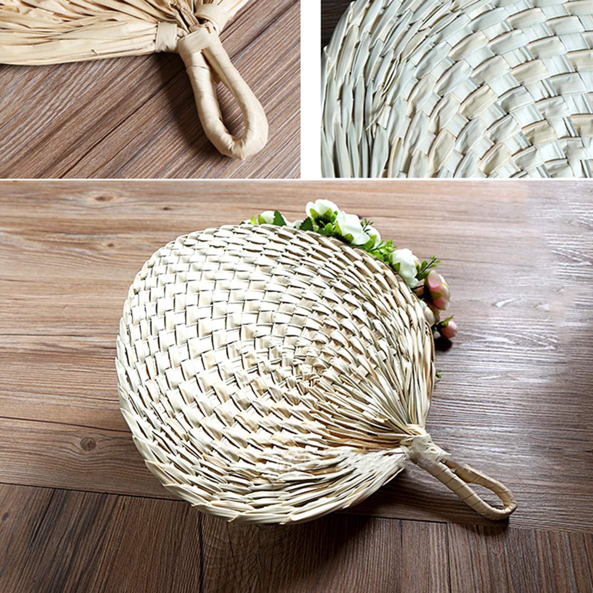 Fealay 1PC Natural Raffia Fan Handicraft Handmade Chinese Fan Palm Children's Safe Fan Palm-Leaf Fan for Summer Cooling