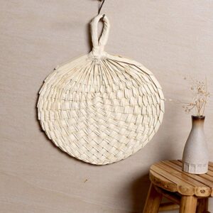 Fealay 1PC Natural Raffia Fan Handicraft Handmade Chinese Fan Palm Children's Safe Fan Palm-Leaf Fan for Summer Cooling