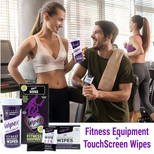 Wipex Fitness Equipment Wipes - Use as Gym Wipes for Equipment, Yoga Mat Cleaner, Peloton & Exercise Machine Wipes, All-Purpose Cleaning with Vinegar, Lemongrass & Eucalyptus, 75 Count (Pack of 12)