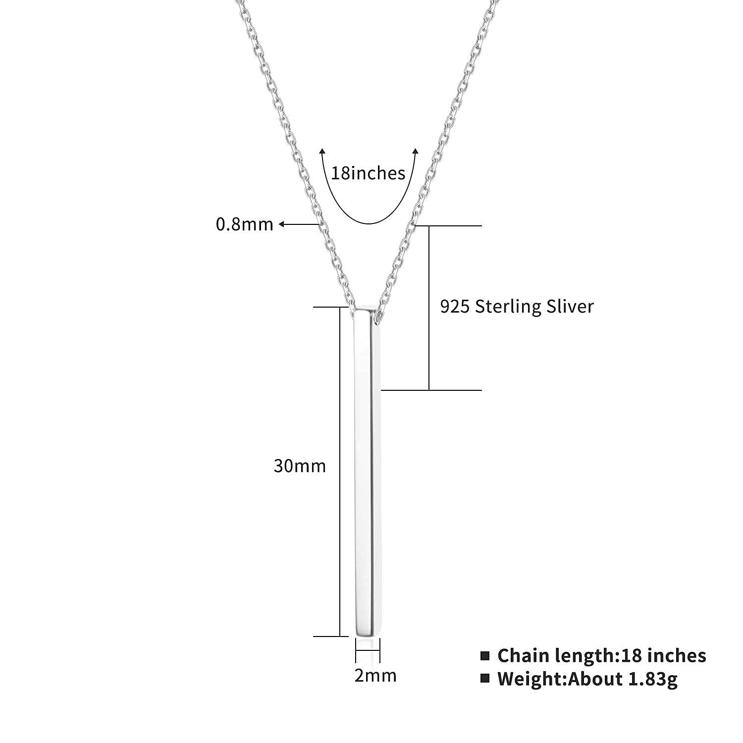 Vertical Bar Pendant Necklace, 925 Sterling Silver Plain 3D Bar Necklace Simple Y Necklace, Jewelry Gift For Women