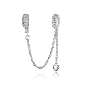 artcharm heart safety chain charm 925 sterling silver beads fit european charms bracelet & necklace (love safety chain)