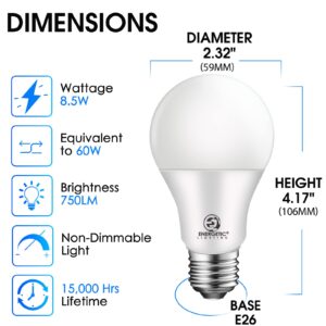 Energetic Lighting LED Light Bulbs 60 Watt Equivalent, A19, Warm White 3000K, E26 Base, Non-Dimmable, 750lm, UL Listed, 16-Pack