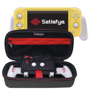 satisfye - zengrip go elite bundle (lite), accessories compatible with nintendo switch lite - bundle includes: grip, elite case, low profile a-c usb cable. bonus: 2 thumbsticks (gray)