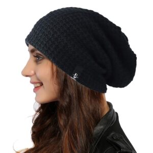 ruphedy women slouchy beanie hat knit long baggy slouch skull cap for winter (solid-black)