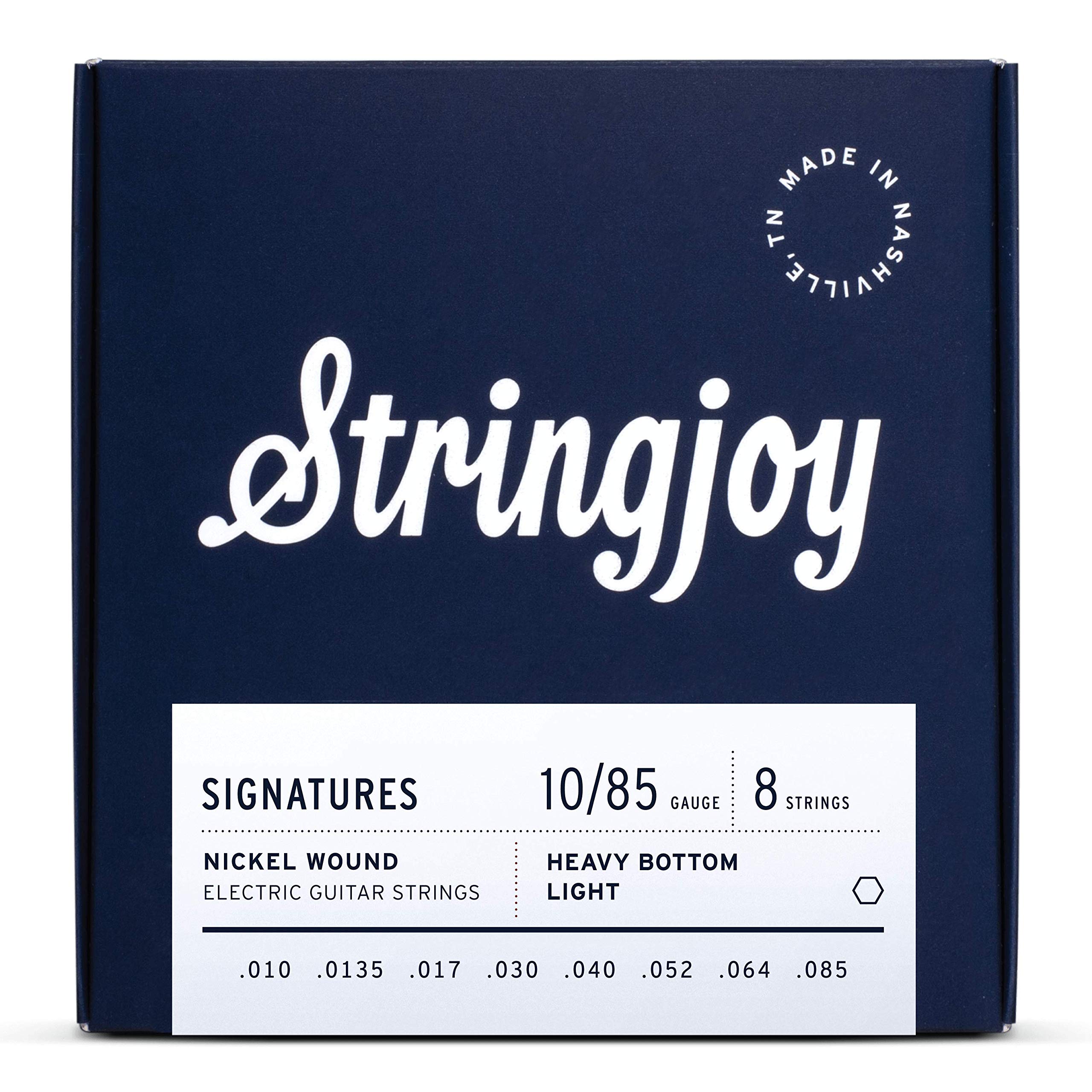 Stringjoy HVY108 8 String Signatures Nickel Electric Guitar Strings, (Heavy Bottom Light Gauge, 10-85)