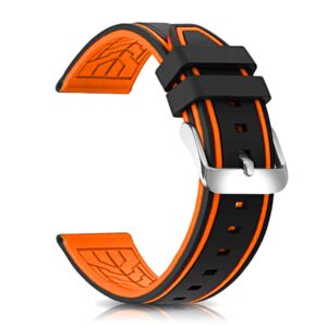 narako silicone watch bands divers model replacement rubber watch strap 20mm 22mm 24mm 26mm waterproof line bicolor silver buckle for men and women sport (26mm, orange)